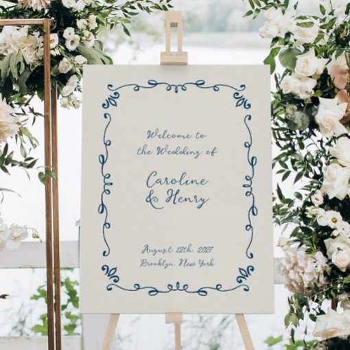 Whimsical Handwritten Illustrated Wedding Sign | Zazzle