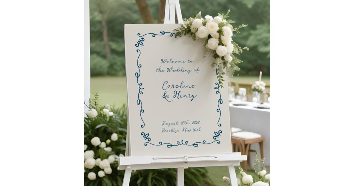 Whimsical Handwritten Illustrated Wedding Sign | Zazzle