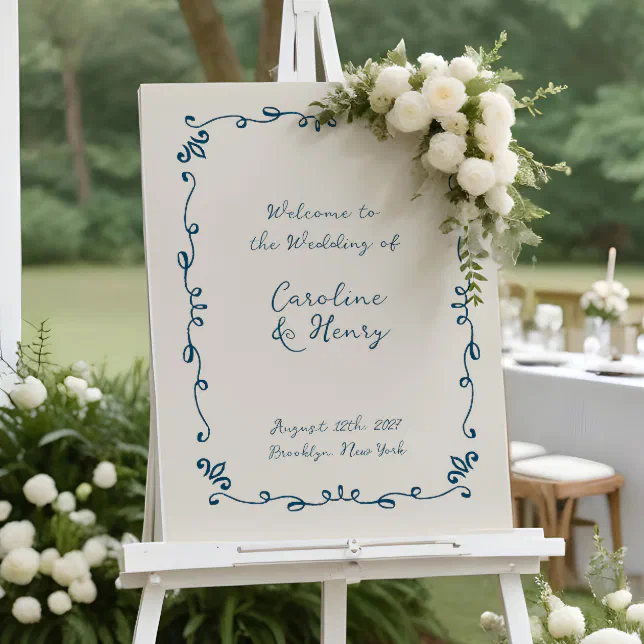 Whimsical Handwritten Illustrated Wedding Sign | Zazzle