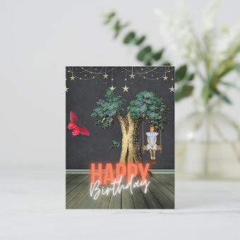 Whimsical Happy Birthday Surreal Altered Art Postcard | Zazzle