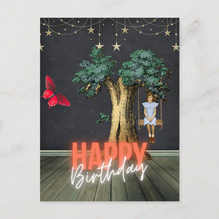 Whimsical Happy Birthday Surreal Altered Art Postcard | Zazzle
