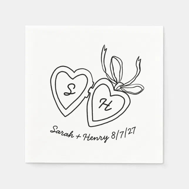 Whimsical Heart Locket Doodle Sketch Modern CUSTOM Napkins | Zazzle