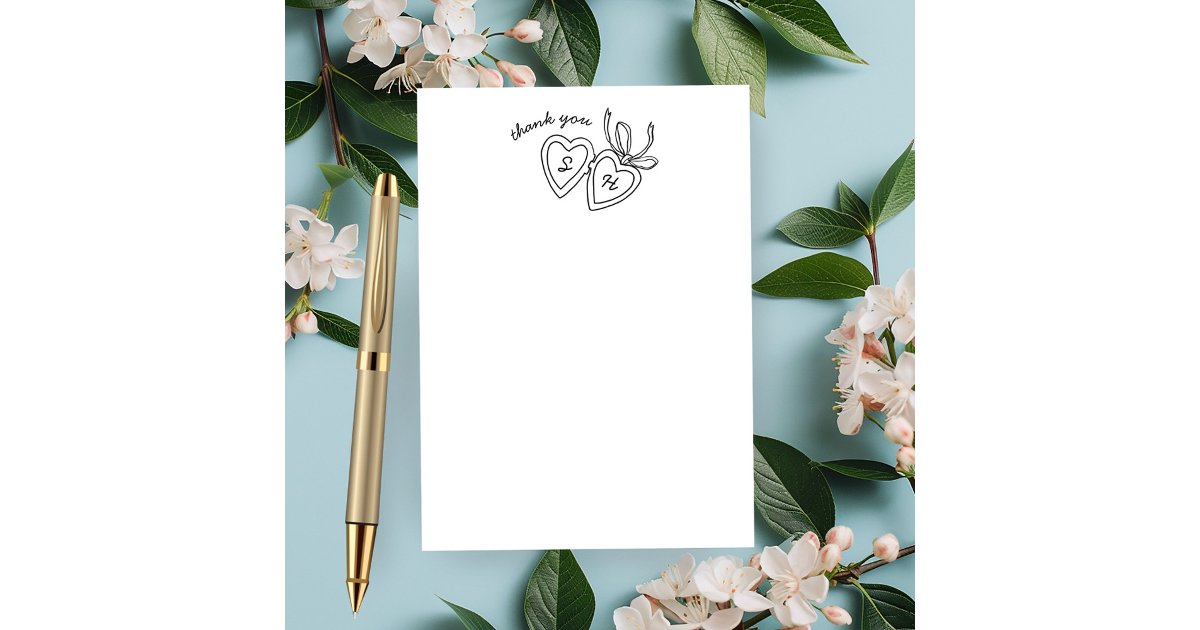 Whimsical Heart Locket Doodle Sketch Modern CUSTOM Thank You Card | Zazzle