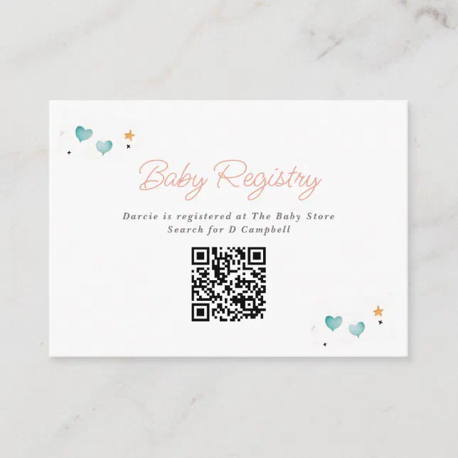 Whimsical Hearts & Stars Baby Registry QR Code Enclosure Card | Zazzle