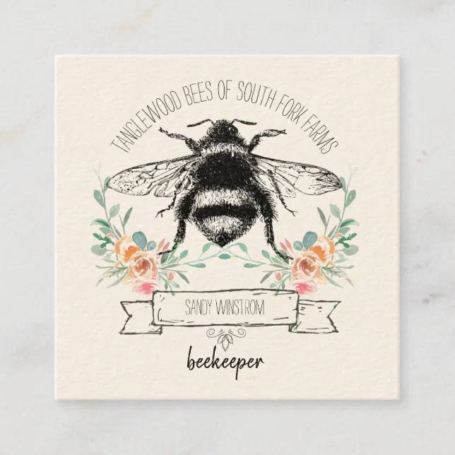 Whimsical Honey Bee Apiary Beekeeper Square Business Card | Zazzle