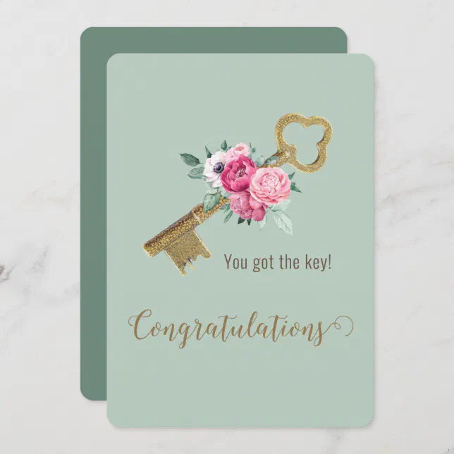 Whimsical House Key Congratulations New Home Chic Card | Zazzle