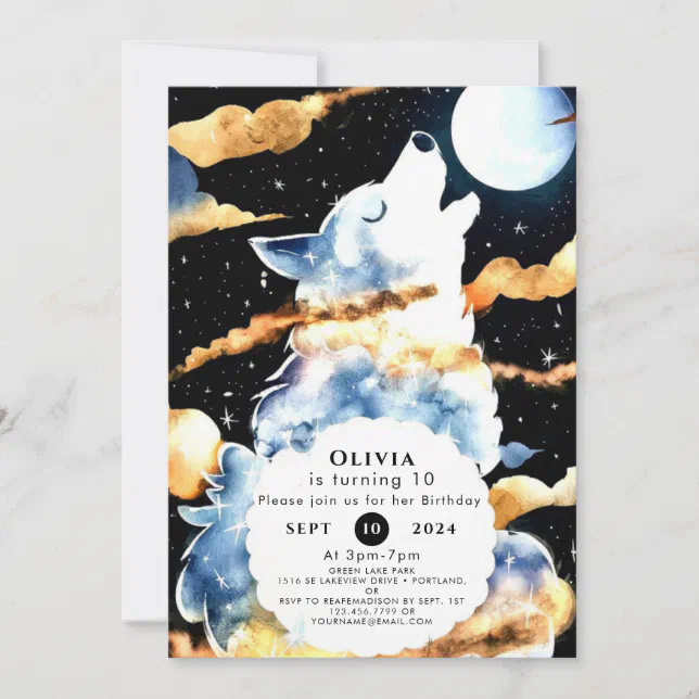 Whimsical Howling Wolf Birthday Invitation | Zazzle