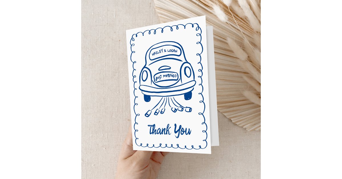 Whimsical Illustrated Car Hand-drawn Fun Wedding Thank You Card | Zazzle