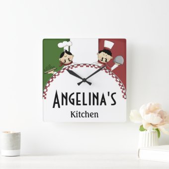 Whimsical Italian Chef Square Wall Clock | Zazzle