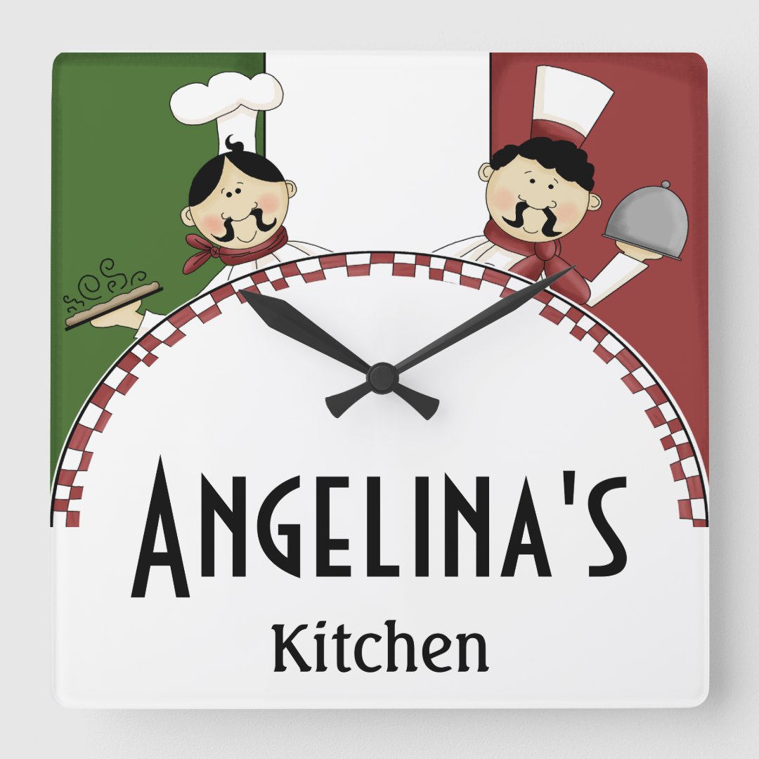 Whimsical Italian Chef Square Wall Clock | Zazzle