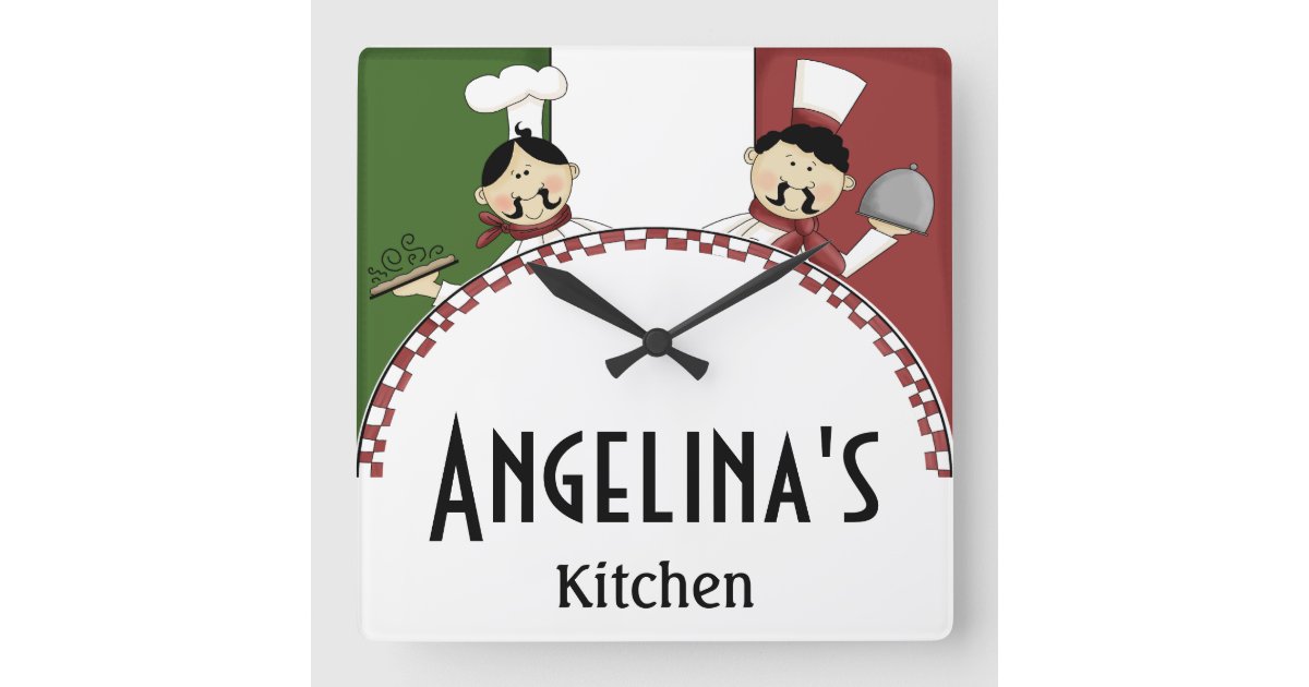 Whimsical Italian Chef Square Wall Clock | Zazzle