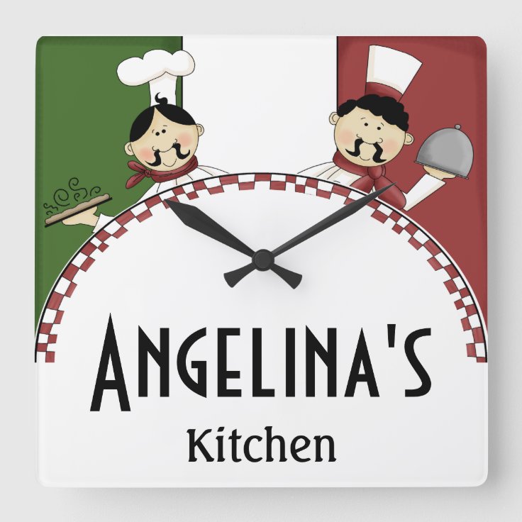 Whimsical Italian Chef Square Wall Clock | Zazzle