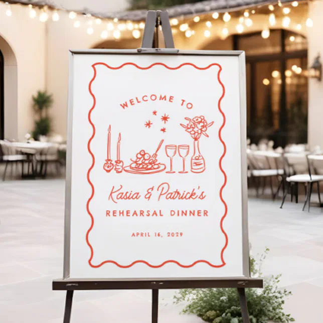 Whimsical Italian Doodle Rehearsal Dinner Sign | Zazzle