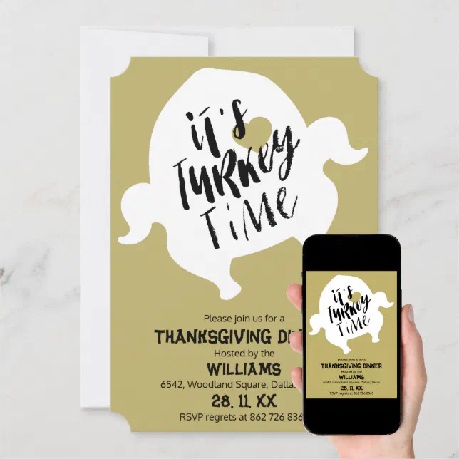 Whimsical Its Turkey Time Thanksgiving Dinner Invitation | Zazzle