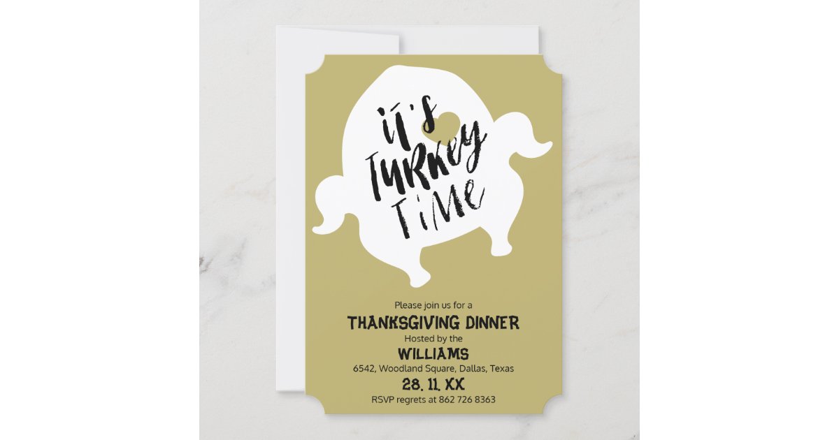 Whimsical Its Turkey Time Thanksgiving Dinner Invitation | Zazzle