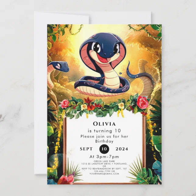 Whimsical Jungle Snake Birthday Invitation | Zazzle