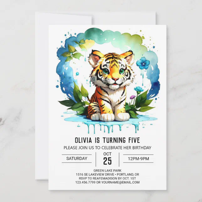 Whimsical Jungle Tiger Custom Boy Birthday Invitation | Zazzle