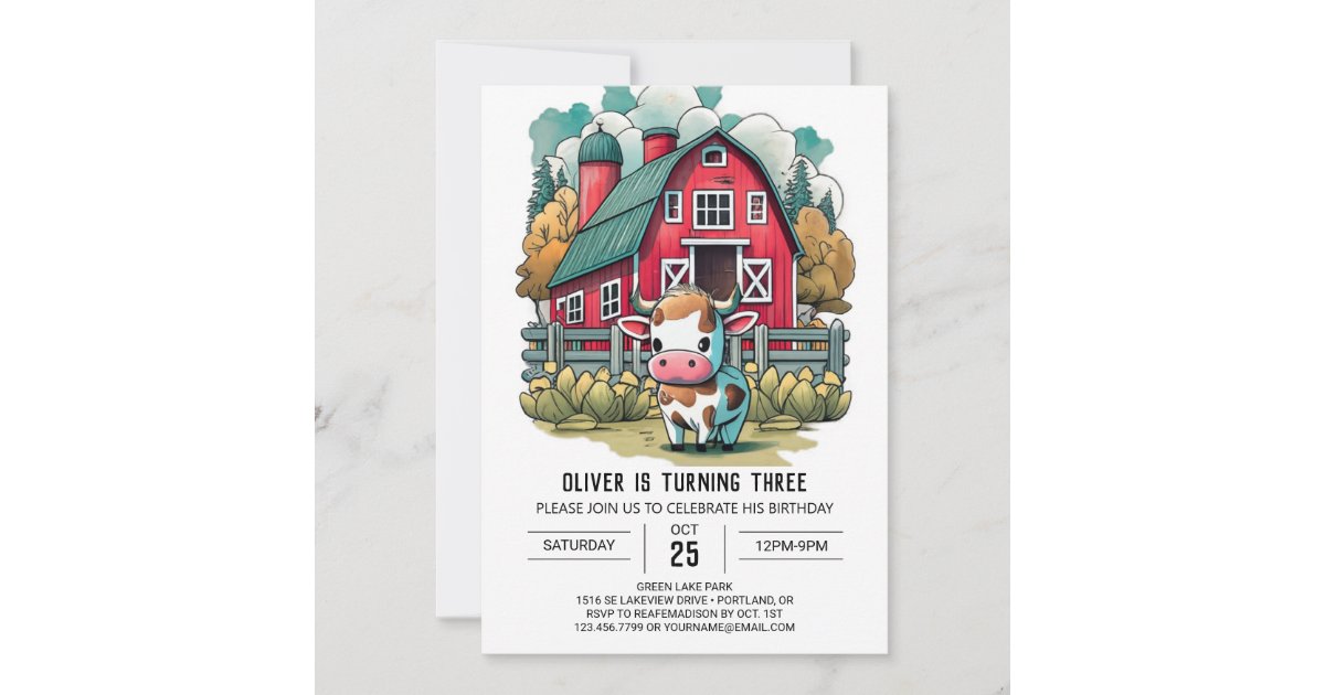 Whimsical Little Cow Joy Birthday Invitation | Zazzle