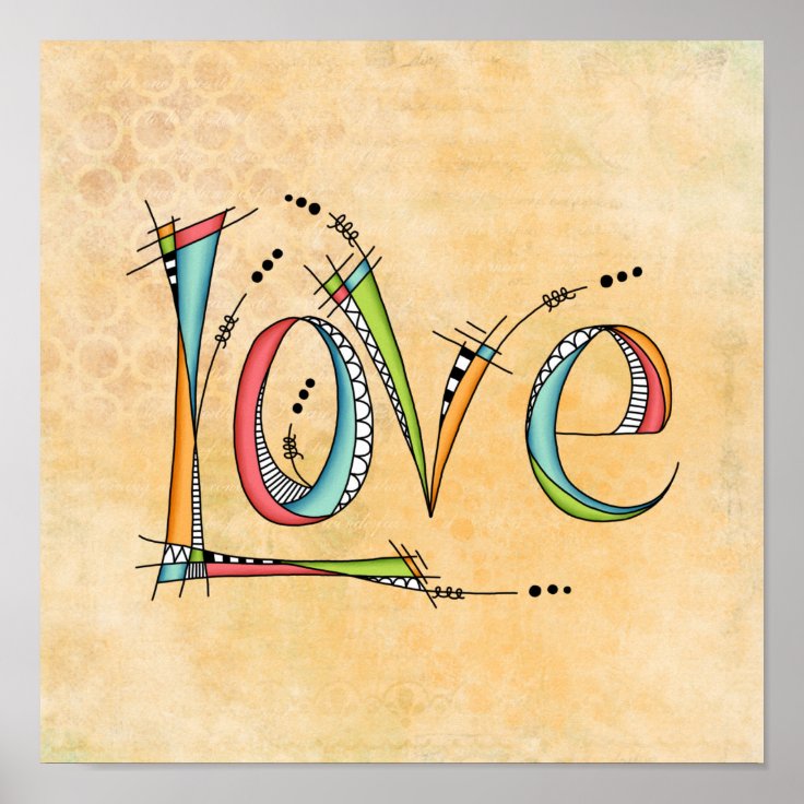 Whimsical Love Hand-Lettering Poster | Zazzle