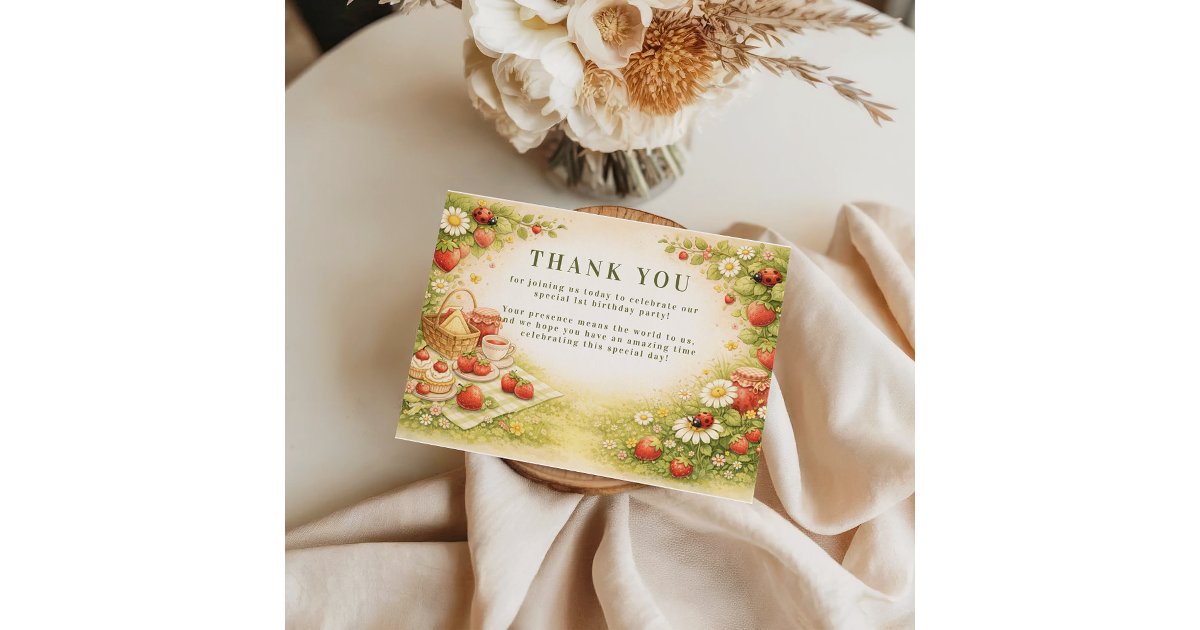 Whimsical Meadow Lady Bug 1st Birthday Thank You Card | Zazzle