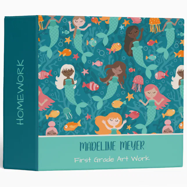 Whimsical Mermaids Under The Sea Teal 3 Ring Binder | Zazzle