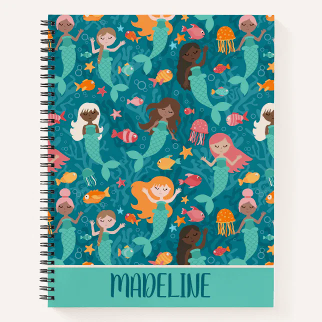 Whimsical Mermaids Under The Sea Teal Notebook | Zazzle