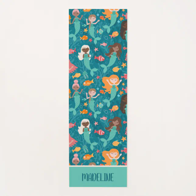 Whimsical Mermaids Under The Sea Teal Yoga Mat | Zazzle