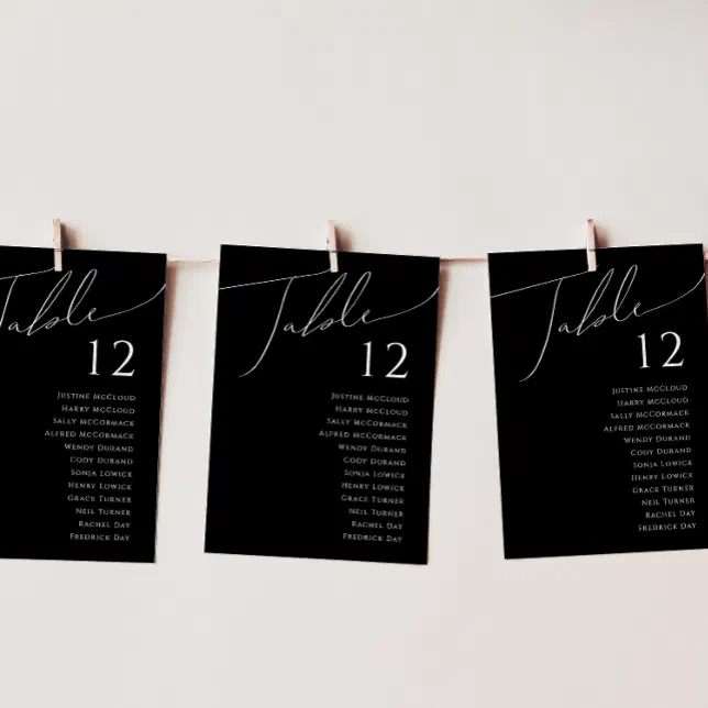 Whimsical Minimal Script Black Table Number Chart | Zazzle