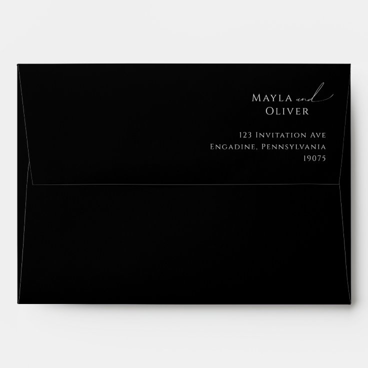 Whimsical Minimal Script Black Wedding Invitation Envelope | Zazzle