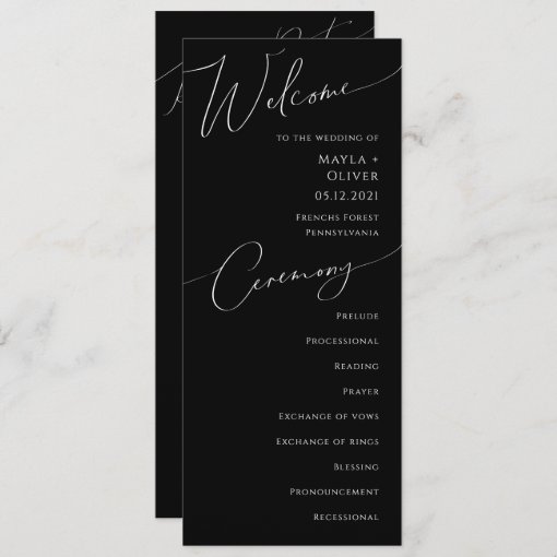 Whimsical Minimalist Script | Black Wedding Program | Zazzle