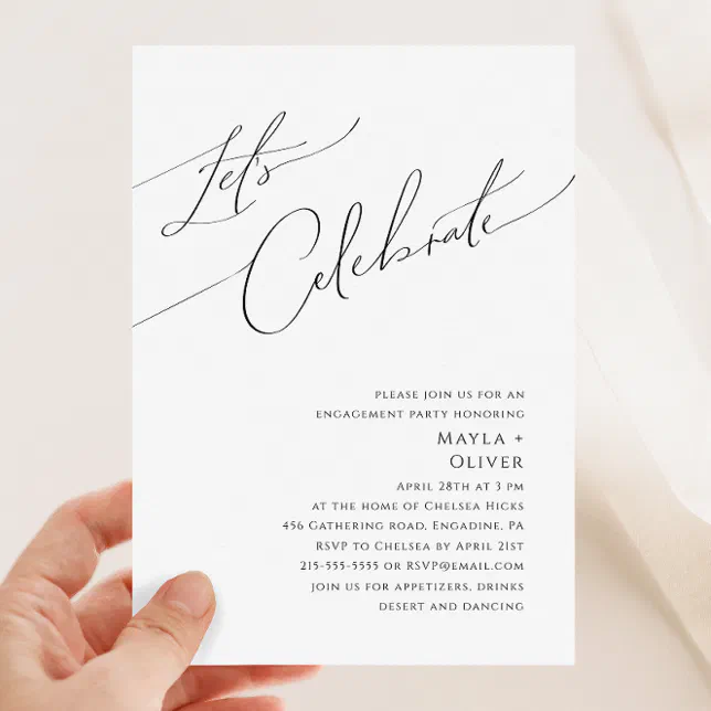 Whimsical Minimalist Script Let's Celebrate Invita Invitation | Zazzle