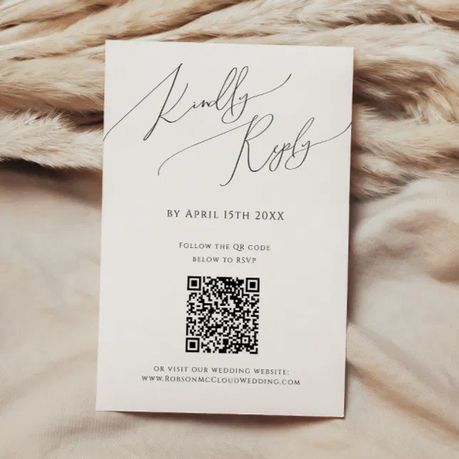 Whimsical Minimalist Script QR Code RSVP Card | Zazzle