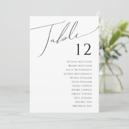 Whimsical Minimalist Script | Table Number Chart | Zazzle