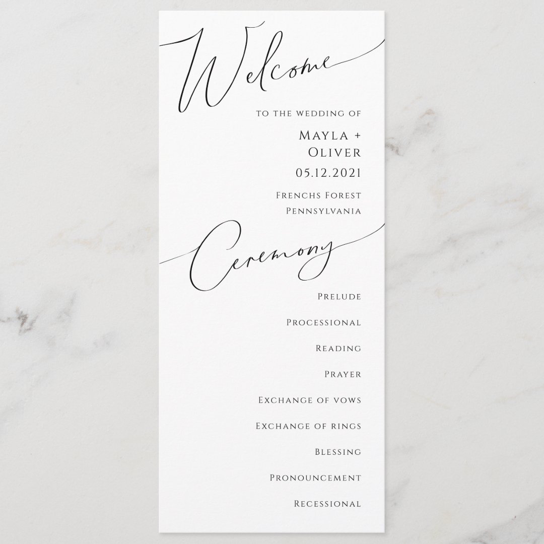 Whimsical Minimalist Script Wedding Program | Zazzle