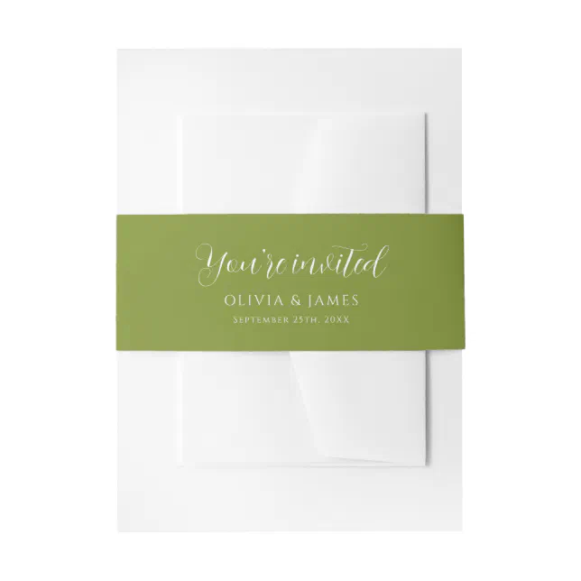 Whimsical Moss Green Wedding Invitation Belly Band | Zazzle