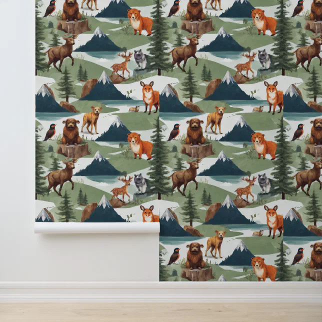 Whimsical Mountain Adventure Animals Patterns Cool Wallpaper | Zazzle