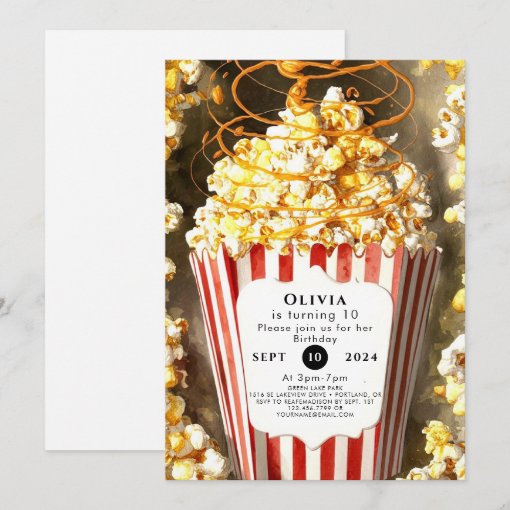 Whimsical Movie Night Popcorn Birthday Invitation | Zazzle