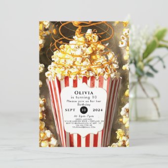 Whimsical Movie Night Popcorn Birthday Invitation | Zazzle