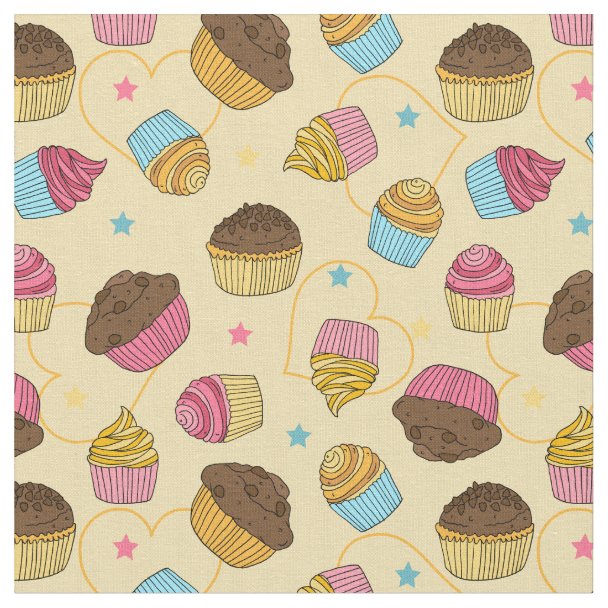 Cute Cupcake Pattern Fabric | Zazzle