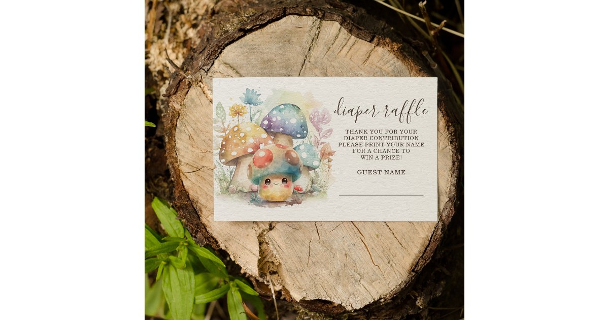 Whimsical Mushroom Diaper Raffle Enclosure Card | Zazzle