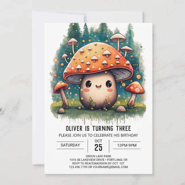 Whimsical Mushroom Editable Birthday Invitation | Zazzle