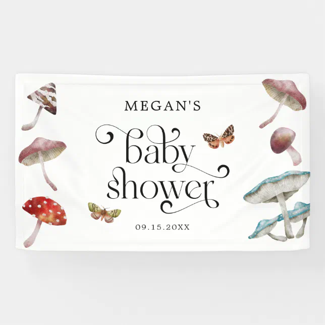 Whimsical Mushroom & Moth Baby Shower Banner | Zazzle