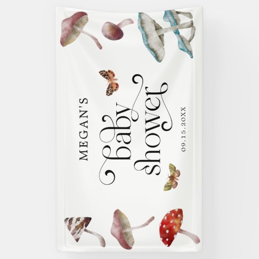 Whimsical Mushroom & Moth Baby Shower Banner | Zazzle