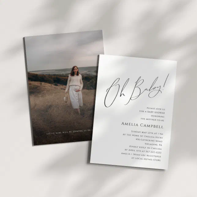 Whimsical Neutral Oh Baby! Photo Baby Shower Invitation | Zazzle