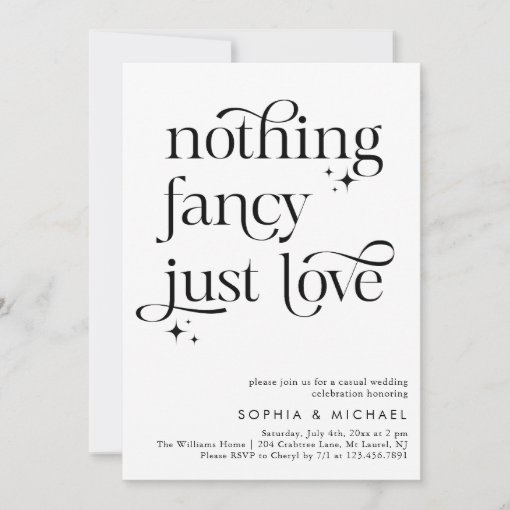 Whimsical Nothing Fancy Just Love Casual Wedding Invitation | Zazzle