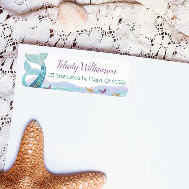 Whimsical Ocean Sea Mother & baby Mermaid Label | Zazzle