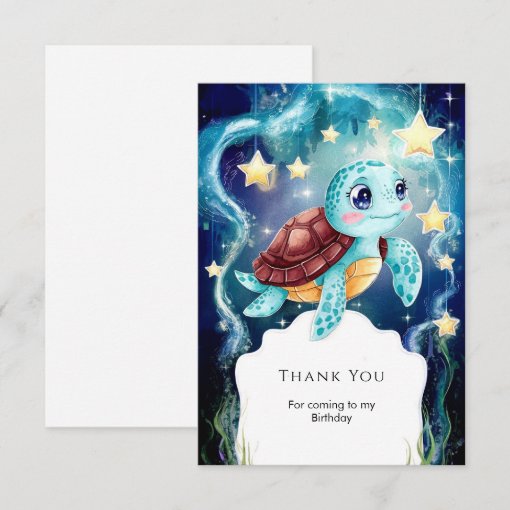 Whimsical Ocean Underwater Turtle Birthday Thank You Card | Zazzle