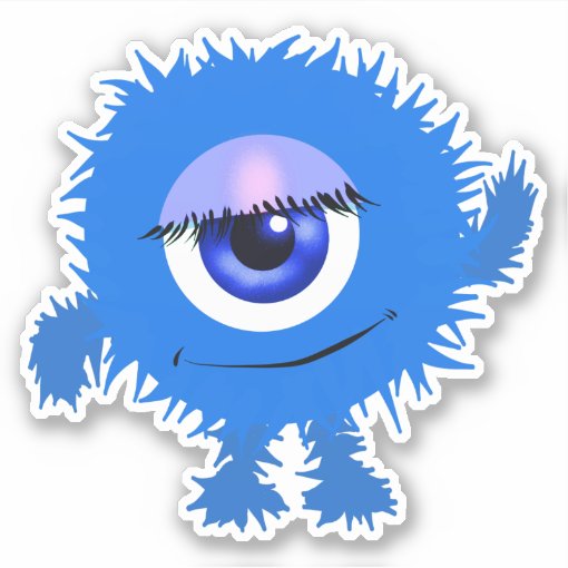Whimsical One Eyed Blue Monster 4 x 4 Sticker | Zazzle