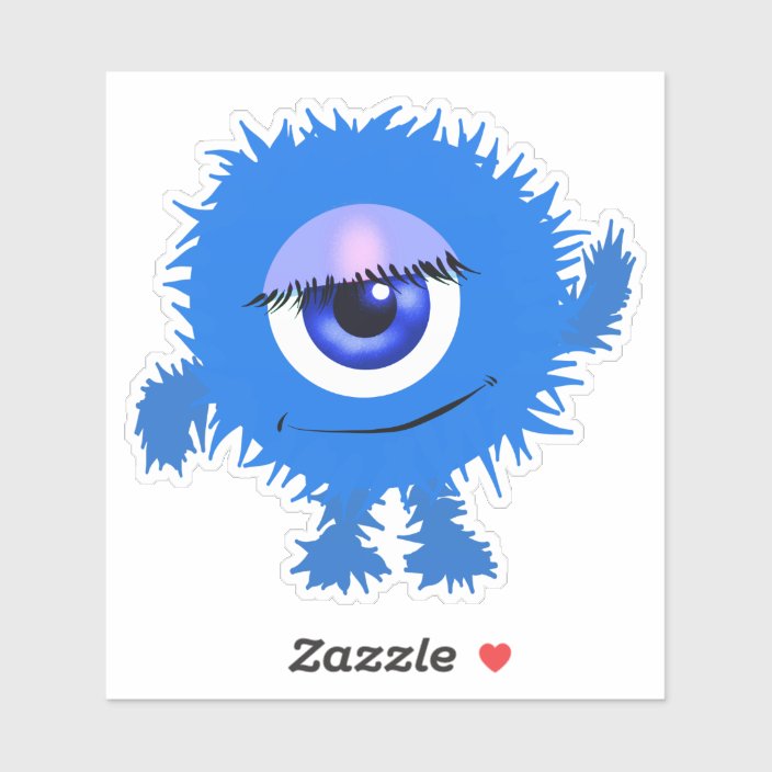 Whimsical One Eyed Blue Monster 4 x 4 Sticker | Zazzle.com