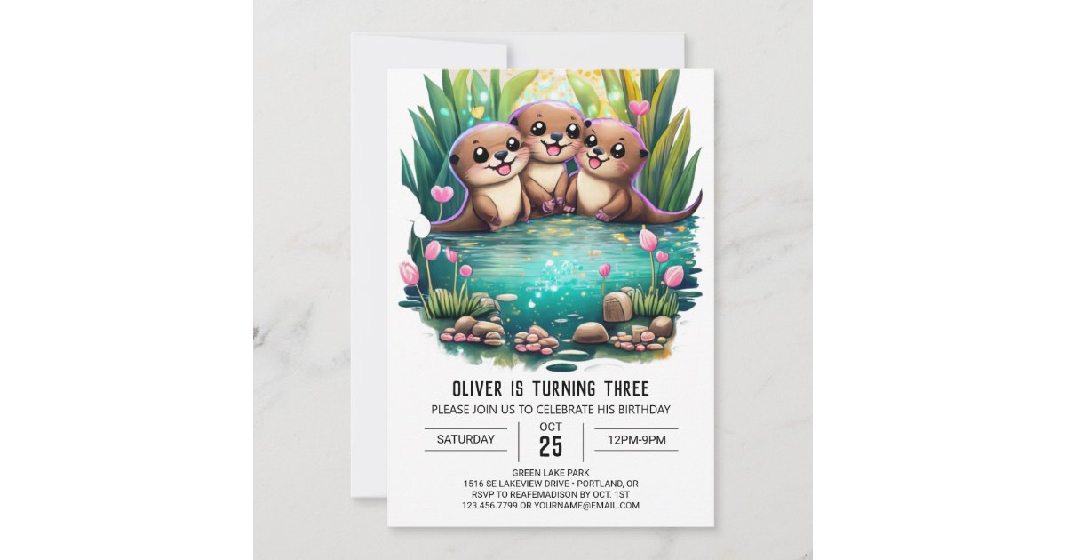 Whimsical Otter Birthday Invitation | Zazzle